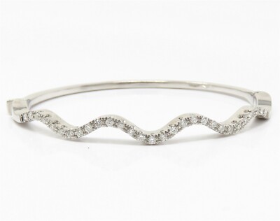 NYJEWEL Roma 18k White Gold Diamond Wavy Bangle Bracelet Inner 6" | eBay
