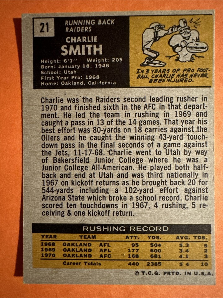 1971 Topps #21 Charlie Smith Oakland Raiders | eBay