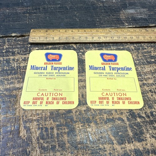 Golden Fleece Mineral Turpentine Unused Labels X 2 Genuine 1972 | eBay