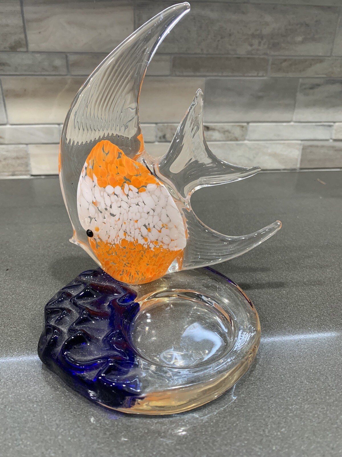 Partylite Party Lite Glass Orange Angel Fish Tealight Holder Candle Art ...