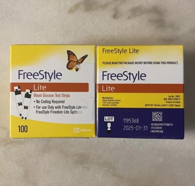 Freestyle Blood Glucose Lite Test Strips 2-Boxes 100 Count 200 Total ...