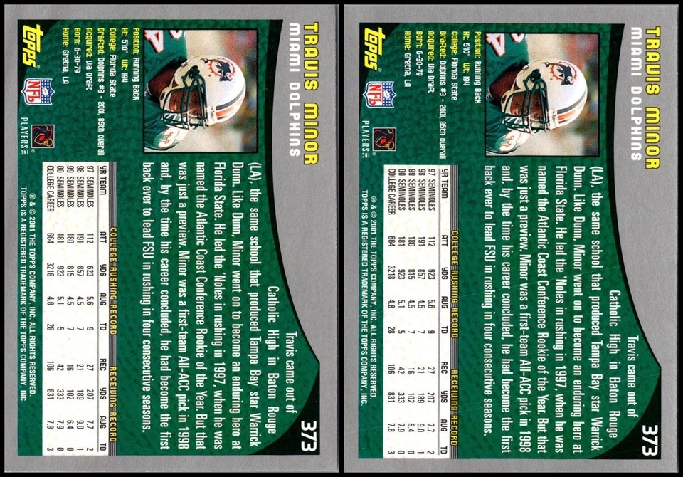 2001 Travis Minor Miami Dolphins (2) Card Lot - ONLY MINUTES LEFT ...