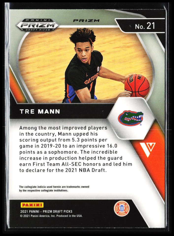 Tre Mann #21 2021-22 Prizm Draft Picks Orange Cracked Ice PRIZM Rookie ...
