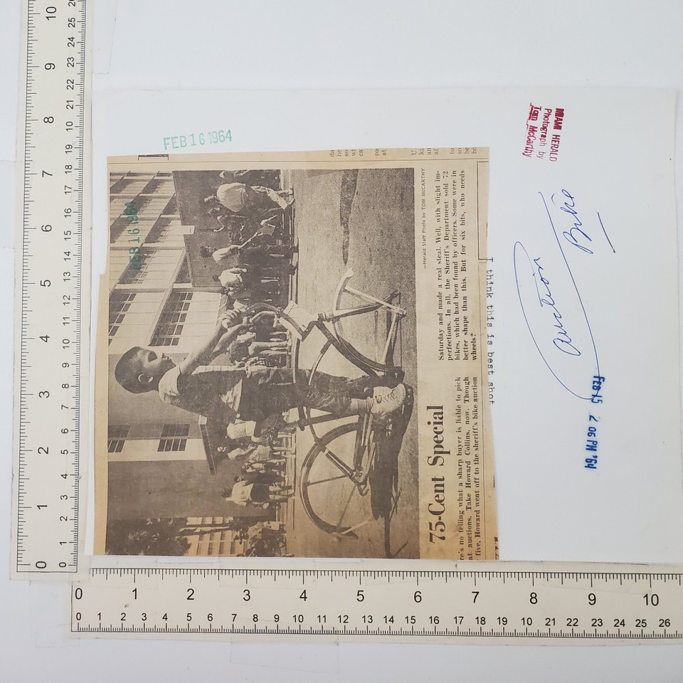 1964 Miami FL Boy Bike No Wheels Police Bicycle Auction Vintage Press ...