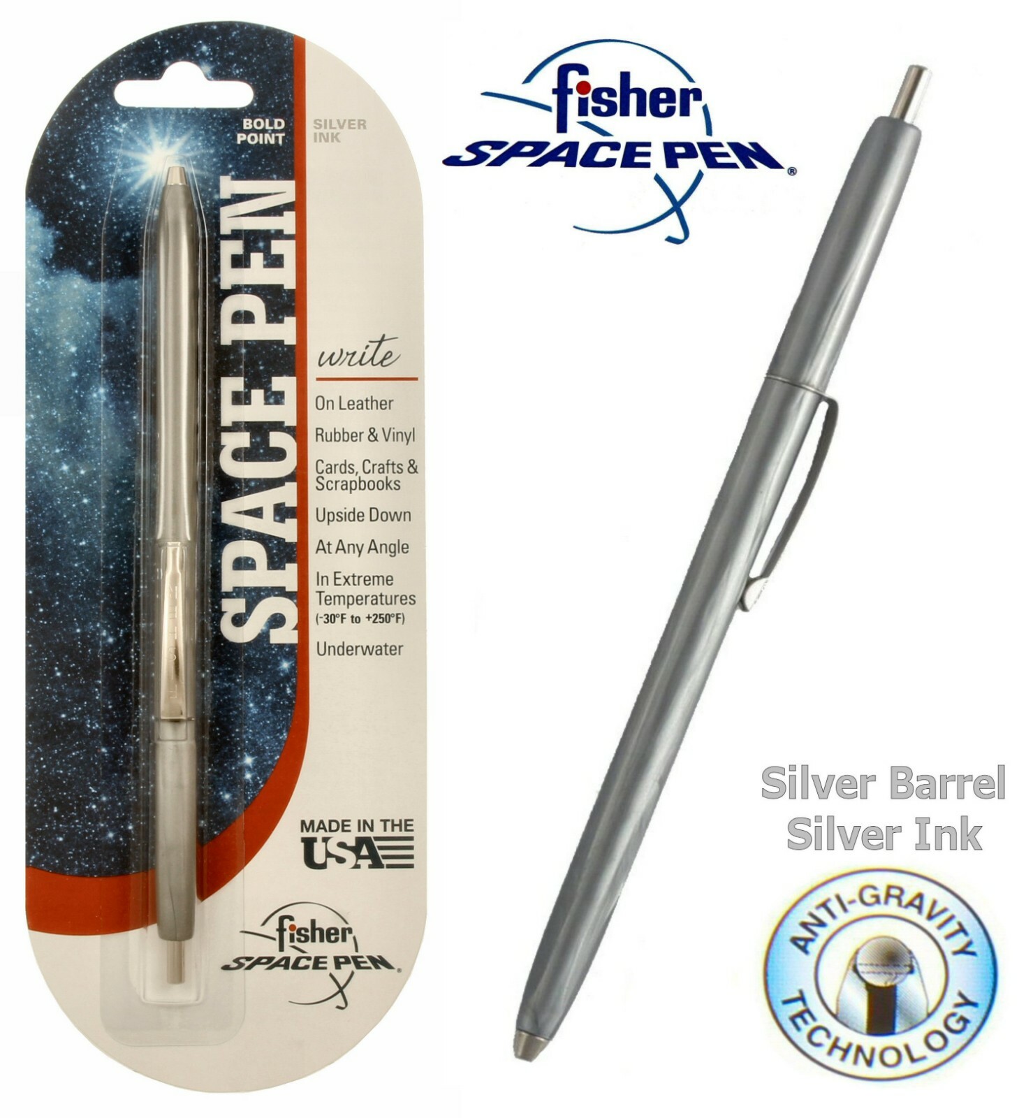 Two (2) Fisher Space Pens #SR80SL / Silver Rocket Pens with Silver Ink | eBay