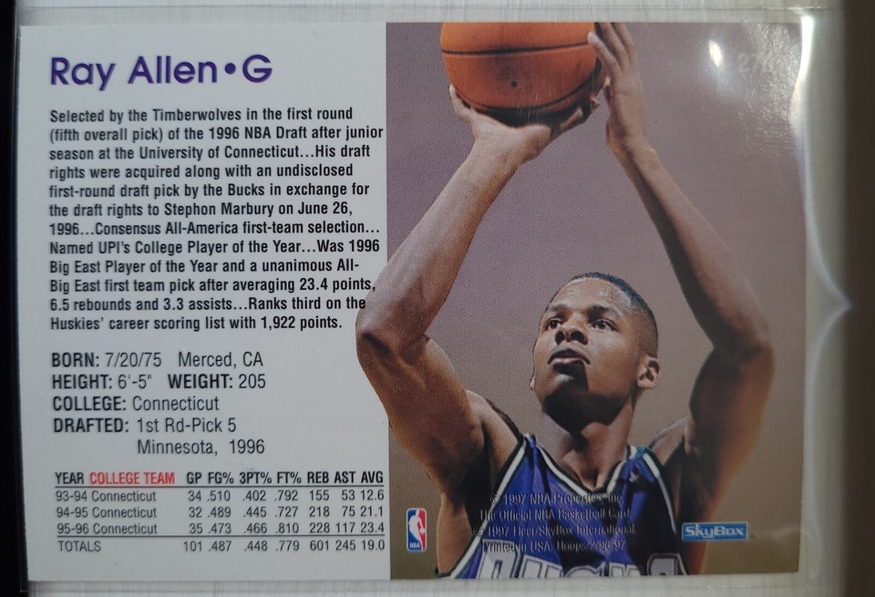 1996-97 NBA Hoops Basketball Ray Allen Rookie Card #279 Milwaukee Bucks ...