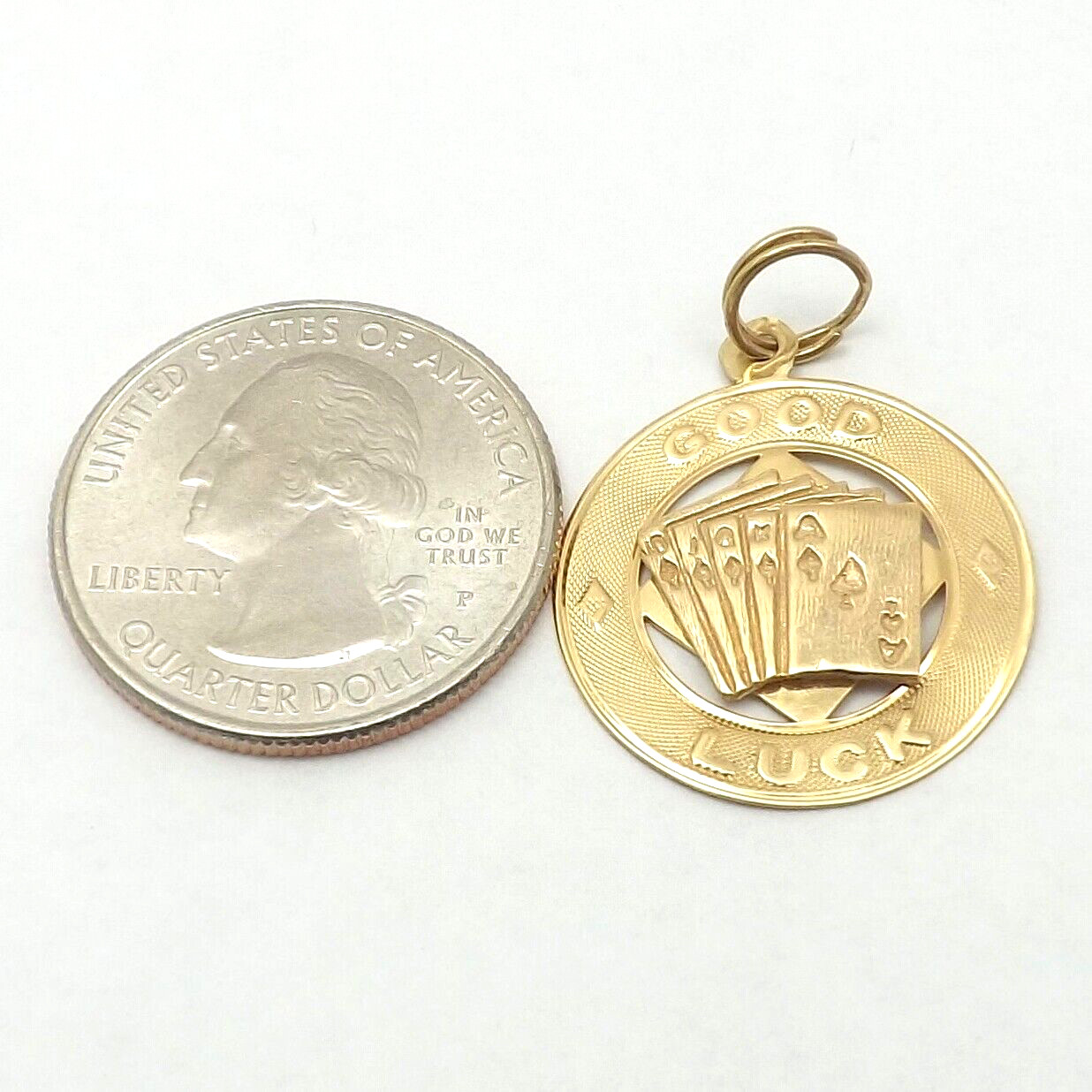 14k Gold Good Luck Deck of Cards Royal Flush Gambling… - Gem