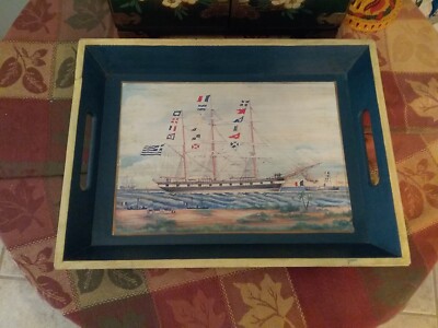 Sailboat Ships Nautical Tray w Handles Beach House Decor 17" | eBay