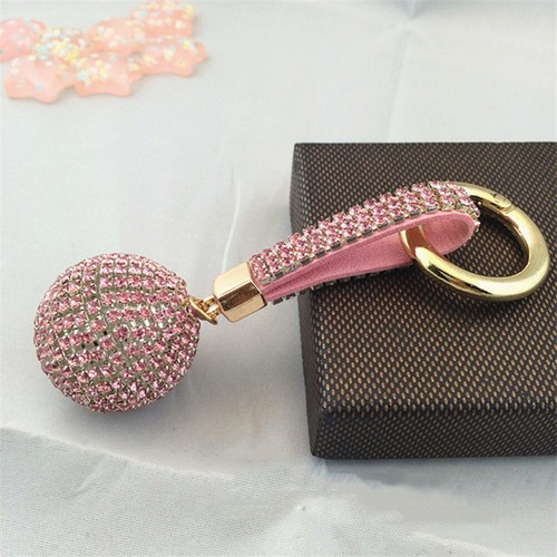 Women Key Ring Rhinestone Leather Strap Crystal Ball Car Keychain ...