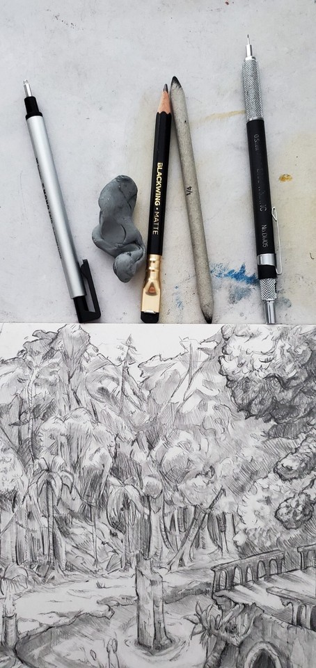 Cursed Homestead, original line drawing, wall art, detailed pencil ...