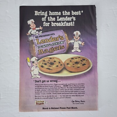 Vintage Print Ad Lender's Bagels Raisin n Honey cartoon clipping 1985 ...