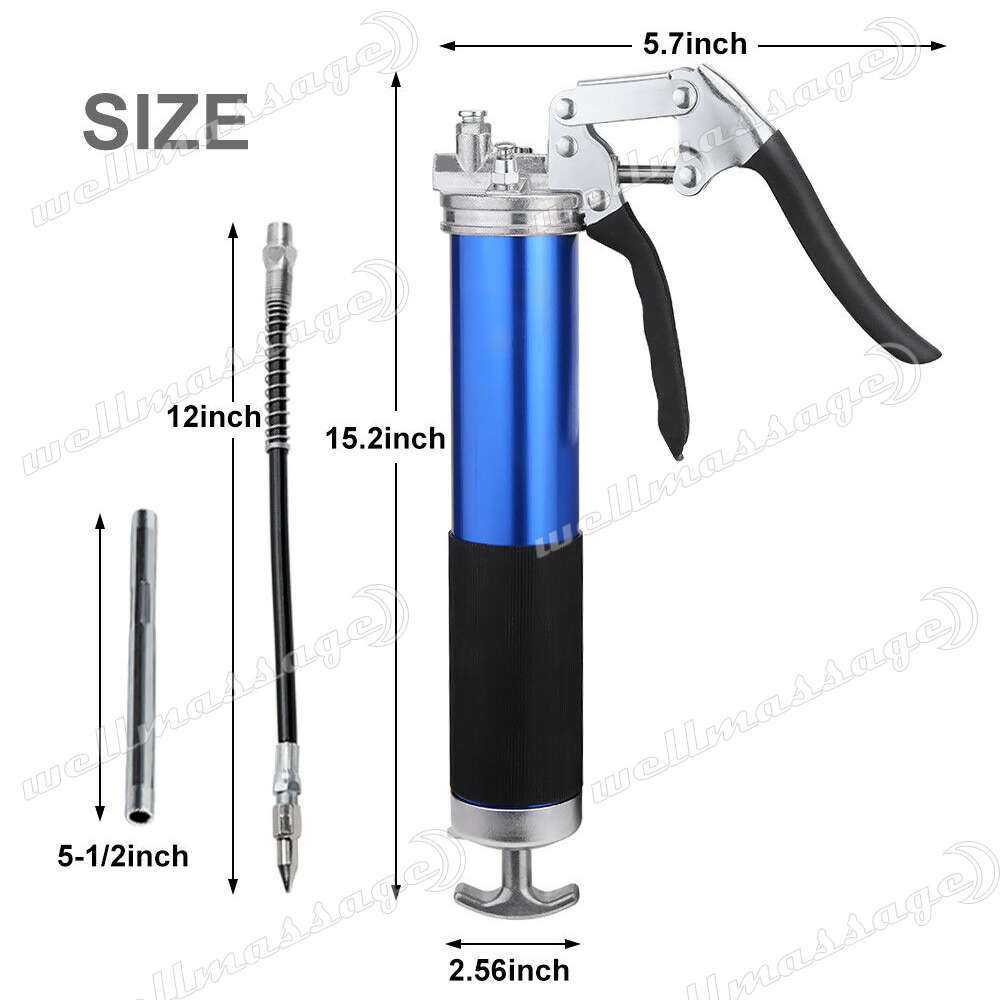 Professional Blue Grease Gun Pressure Pistol Grip Dual Flow 6000PSI ...