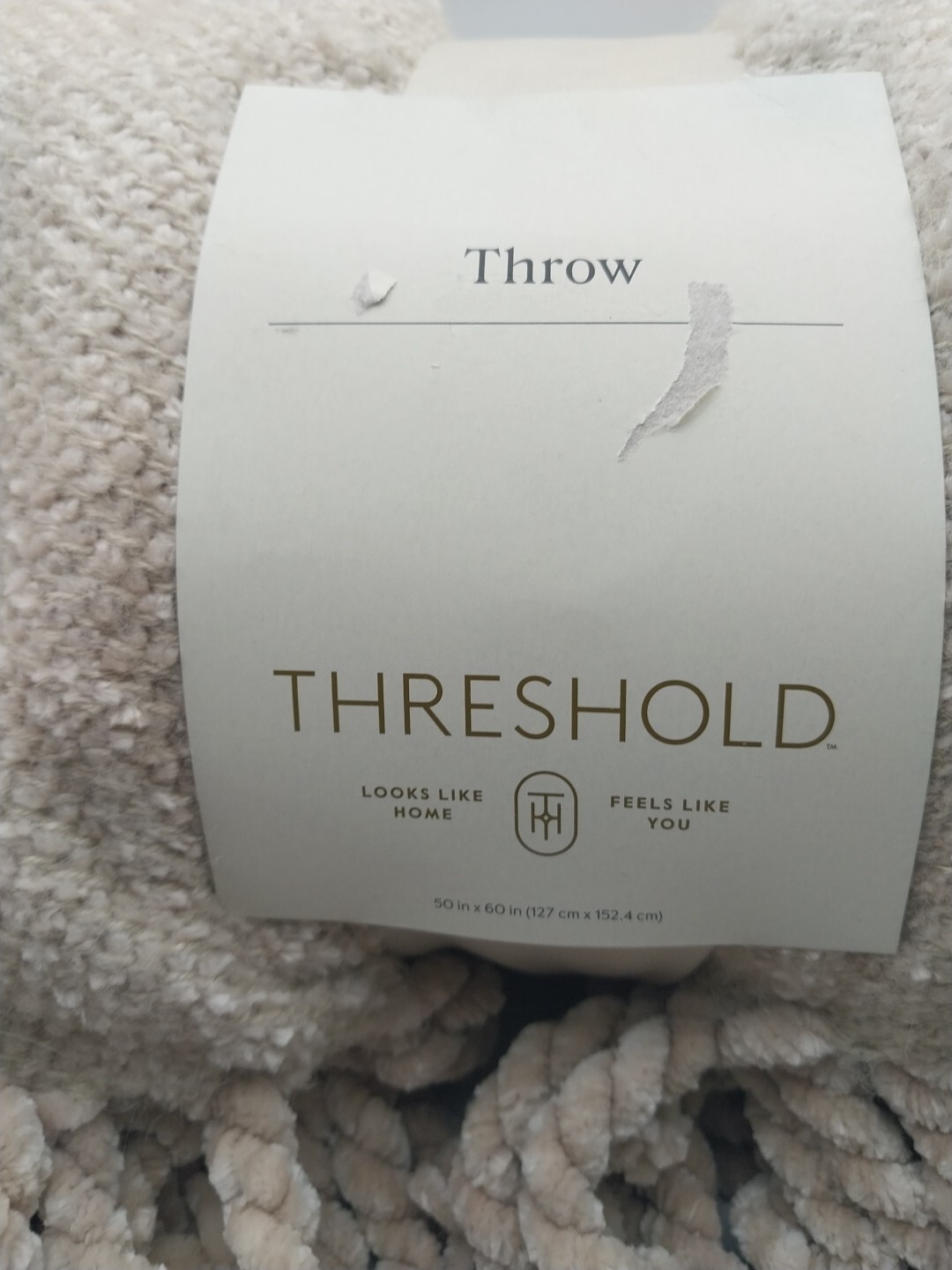 Threshold Throw Blanket 50in x 60in With Fringes Beige | eBay