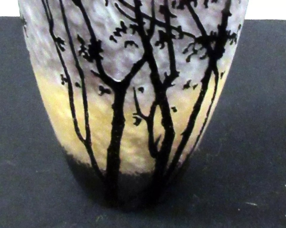 PURPLE BALUSTER FORM STYLE 12" FROST ART GLASS VASE FLORAL PATTERN ...