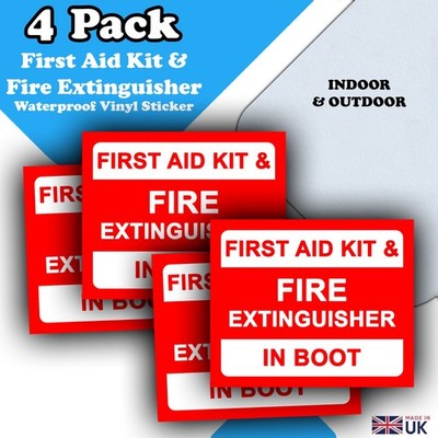 4 Pack -First Aid & Fire Extinguisher in Boot Car Bumper Stickers ...