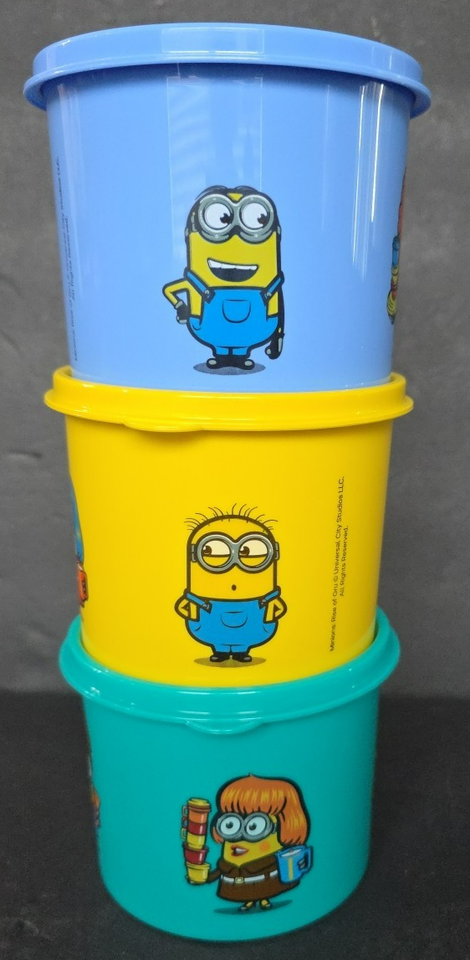 Set of 3 Tupperware MINIONS Mini Canisters #4623B Yellow, Blue, Green ...