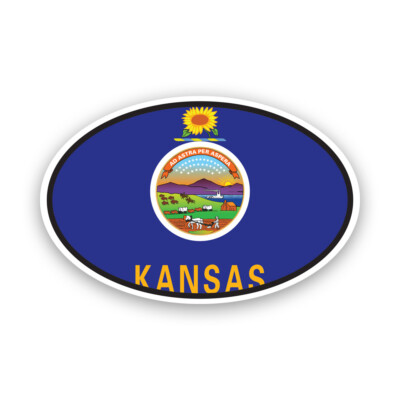 Kansas Flag Oval Sticker Decal - Weatherproof - v4 ks euro | eBay