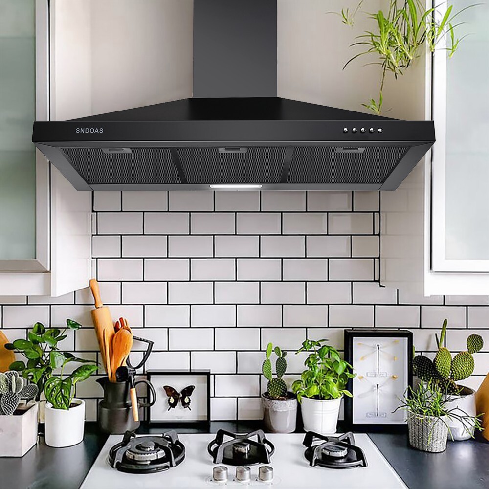 450CFM Wall Mount Range Hood 36 inch Kitchen Cook Fan 3 Speed Vent w ...