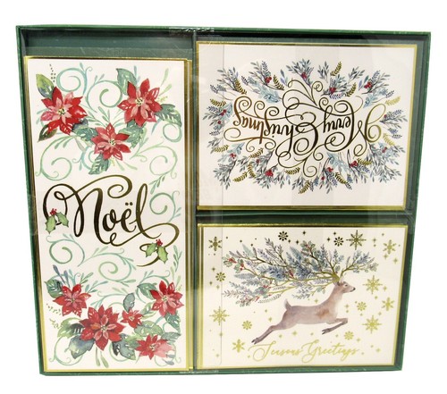 Punch Studio 18 Christmas Note Cards & Envelopes Holly Poinsettia ...