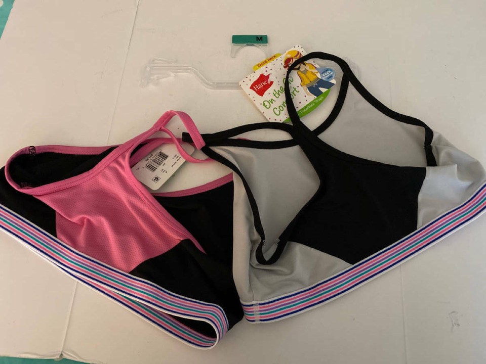 Hanes Girls Sports Bras Thin Razorback Straps Size M Set 2 NWT Pink ...
