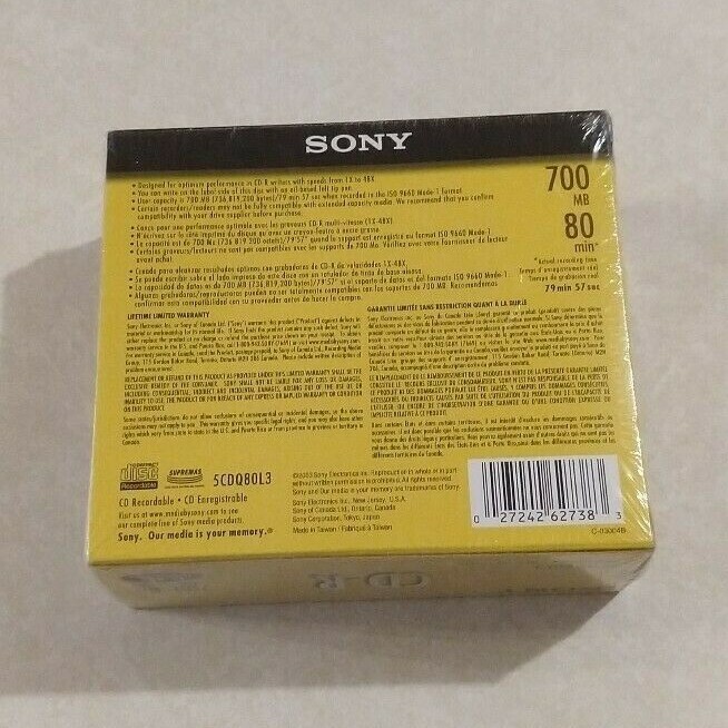 Sony CD-R 5 Pack Disc 80 min 700 MB MO 1x 48x in Slim Jewel Cases New ...