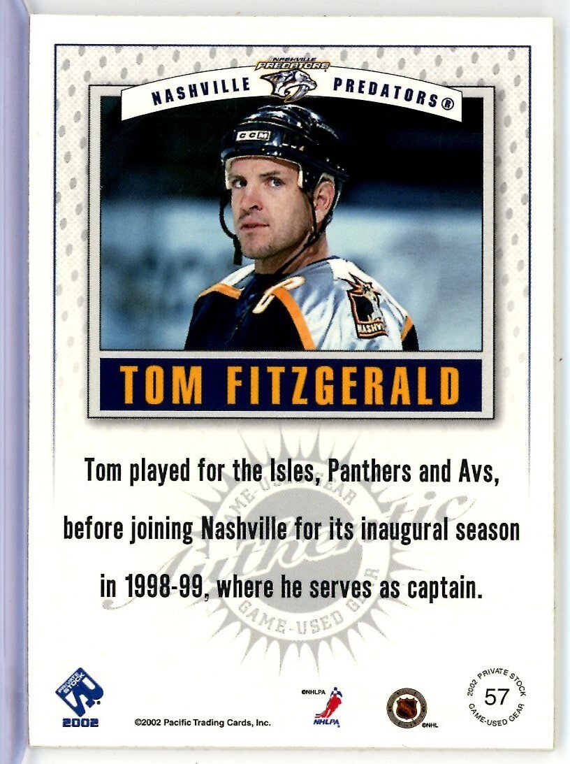2001-02 Private Stock Game Gear Patches #57 Tom Fitzgerald PATCH ...