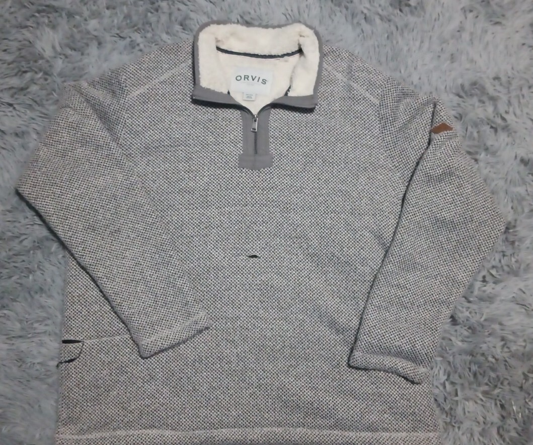 Orvis Pullover Mens XXL Gray Half Zip Long Sleeve Sherpa Fleece Lined ...