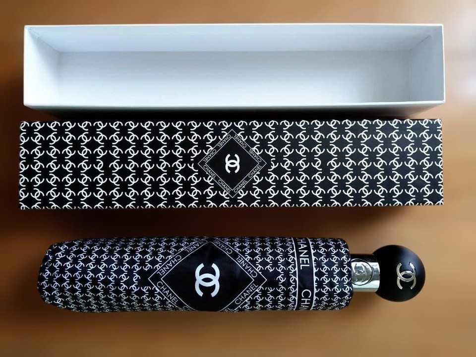 Used CHANEL folding umbrella black with automatic open/close button | eBay
