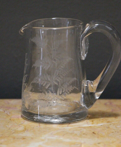 Antique Victorian cut glass cream jug hand blown fern etched design ...