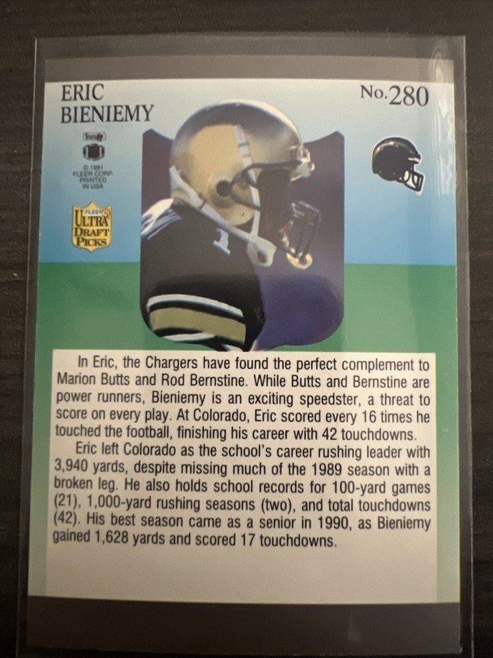1991 ULTRA Eric Bieniemy San Diego Chargers Rookie Card | eBay