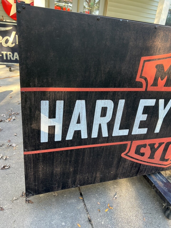 Harley Davidson MOTORCYCLE doubLe Sided BULLNOSE sign MAN CAVE garage ...