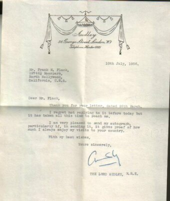(2) Thomas Touchet-Jesson, 23rd Baron Audley Autographed Letter & Card ...
