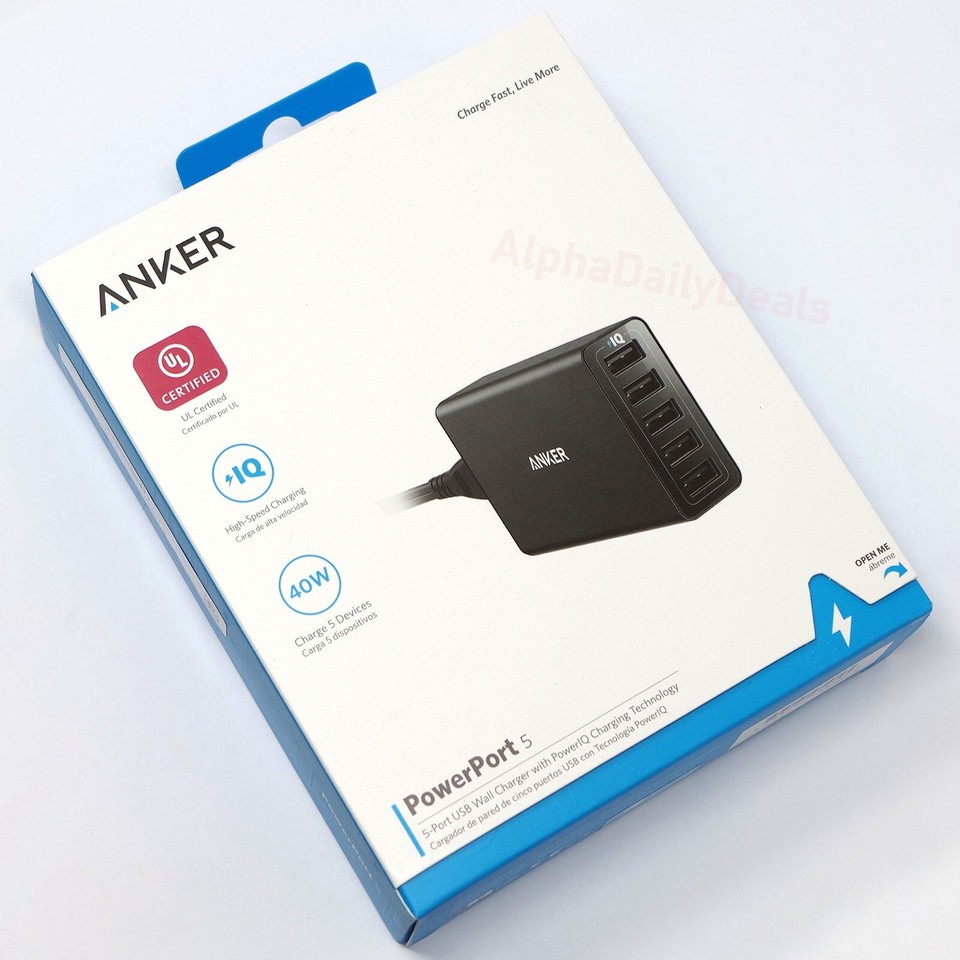 Anker PowerPort 5 Port 40W USB Wall Fast Charger with PowerIQ | eBay
