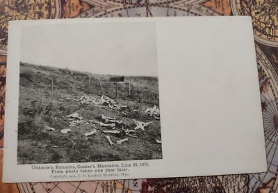 RARE POSTCARD GENERAL CUSTER 30 YEARS AFTER BATTLE. FIELD OF BONES ...