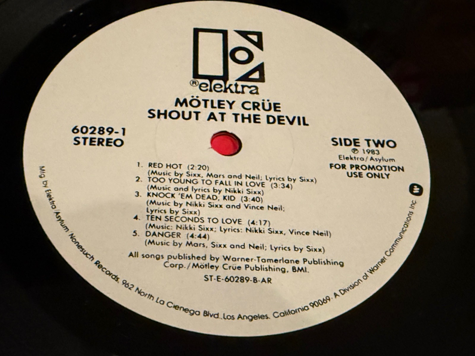 Motley Crue Shout At The Devil White Label Promo Vinyl LP Luggage Tag ...