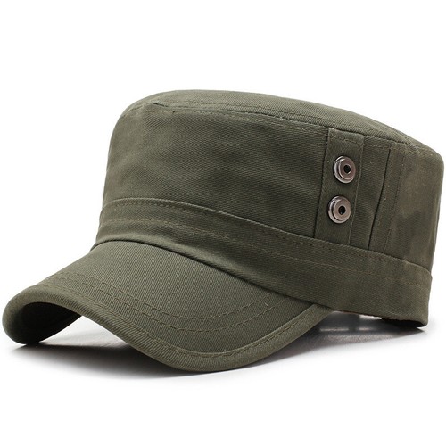 Men Cotton Military Style Cap Adjustable Breathable Flat Top Army Cadet ...