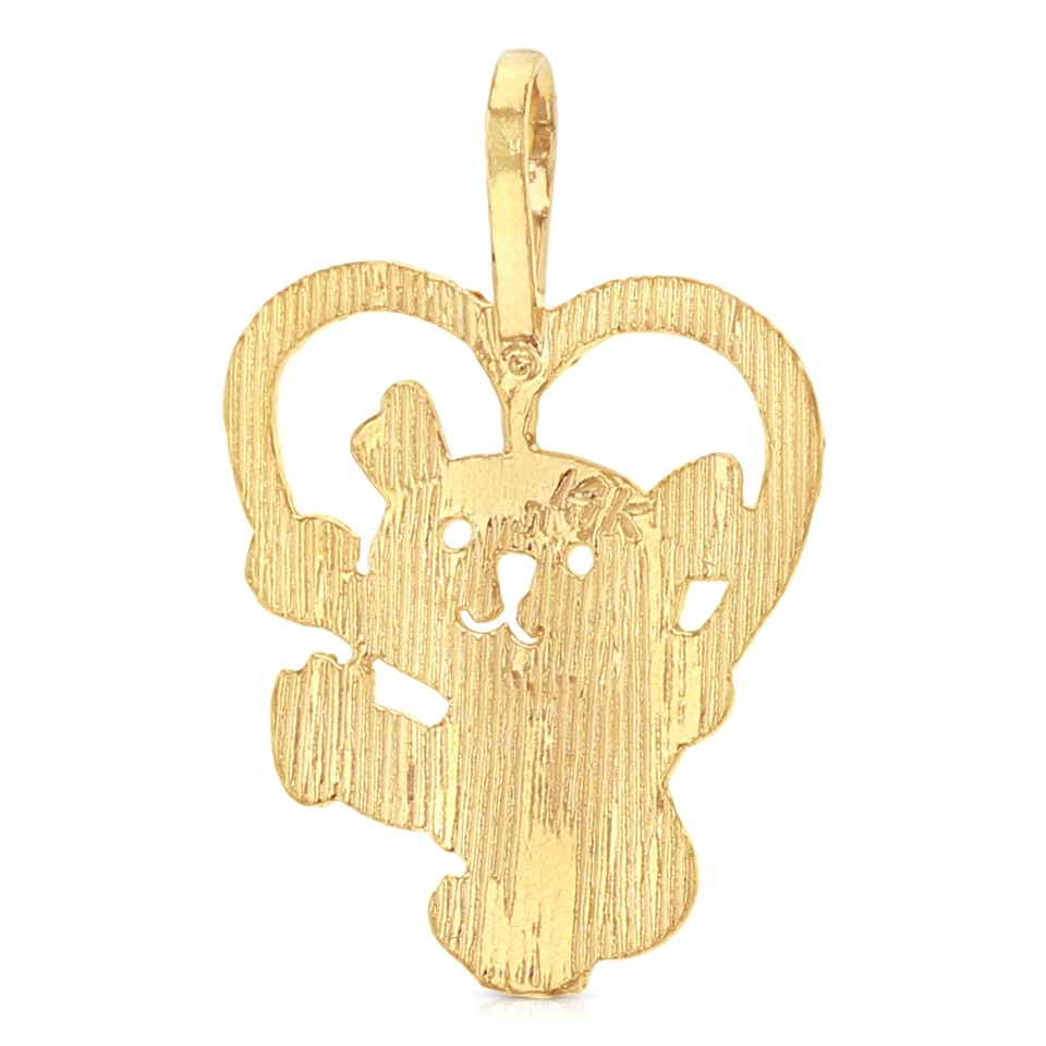 14K Yellow Gold Bear & Heart Charm Pendant & 1.8mm Singapore Chain ...