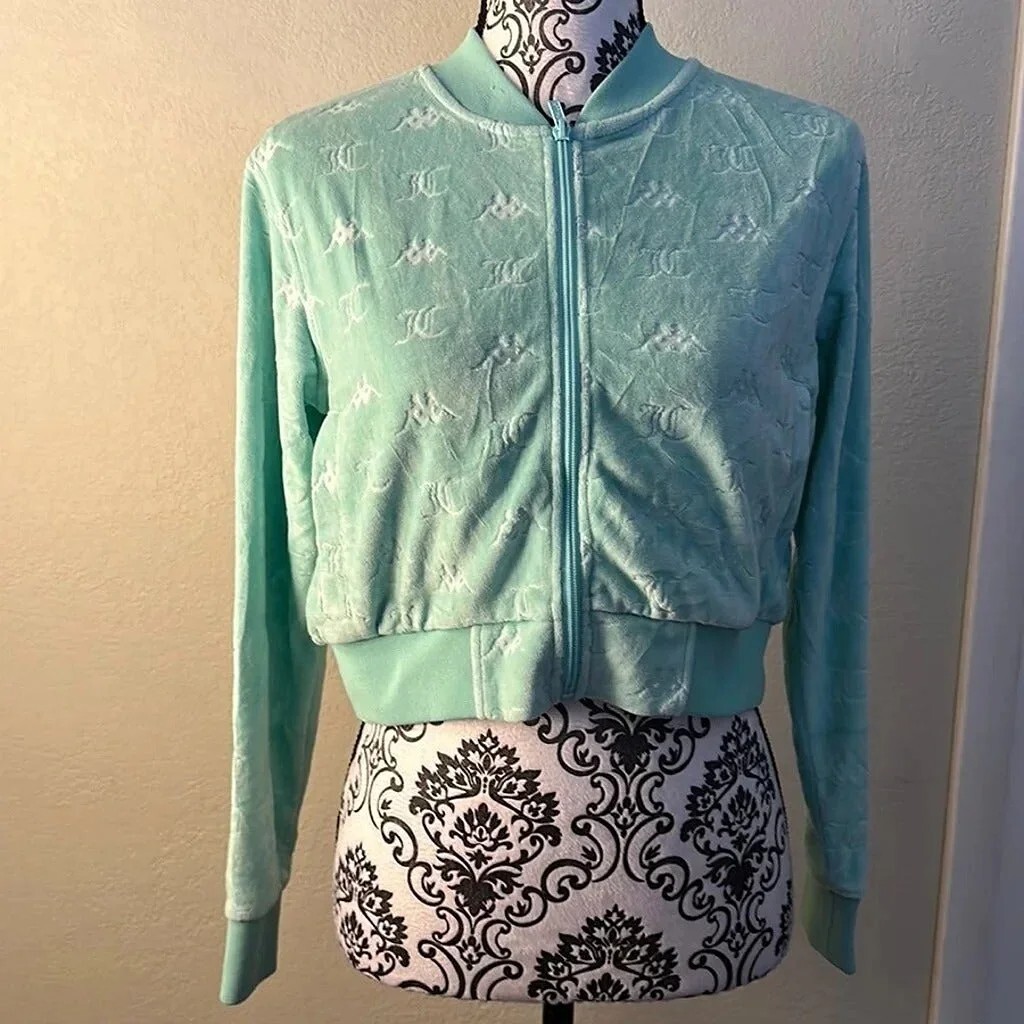 Juicy Couture X Kappa Collab Full Zip Teal Crop Fleece Sweater Jacket ...