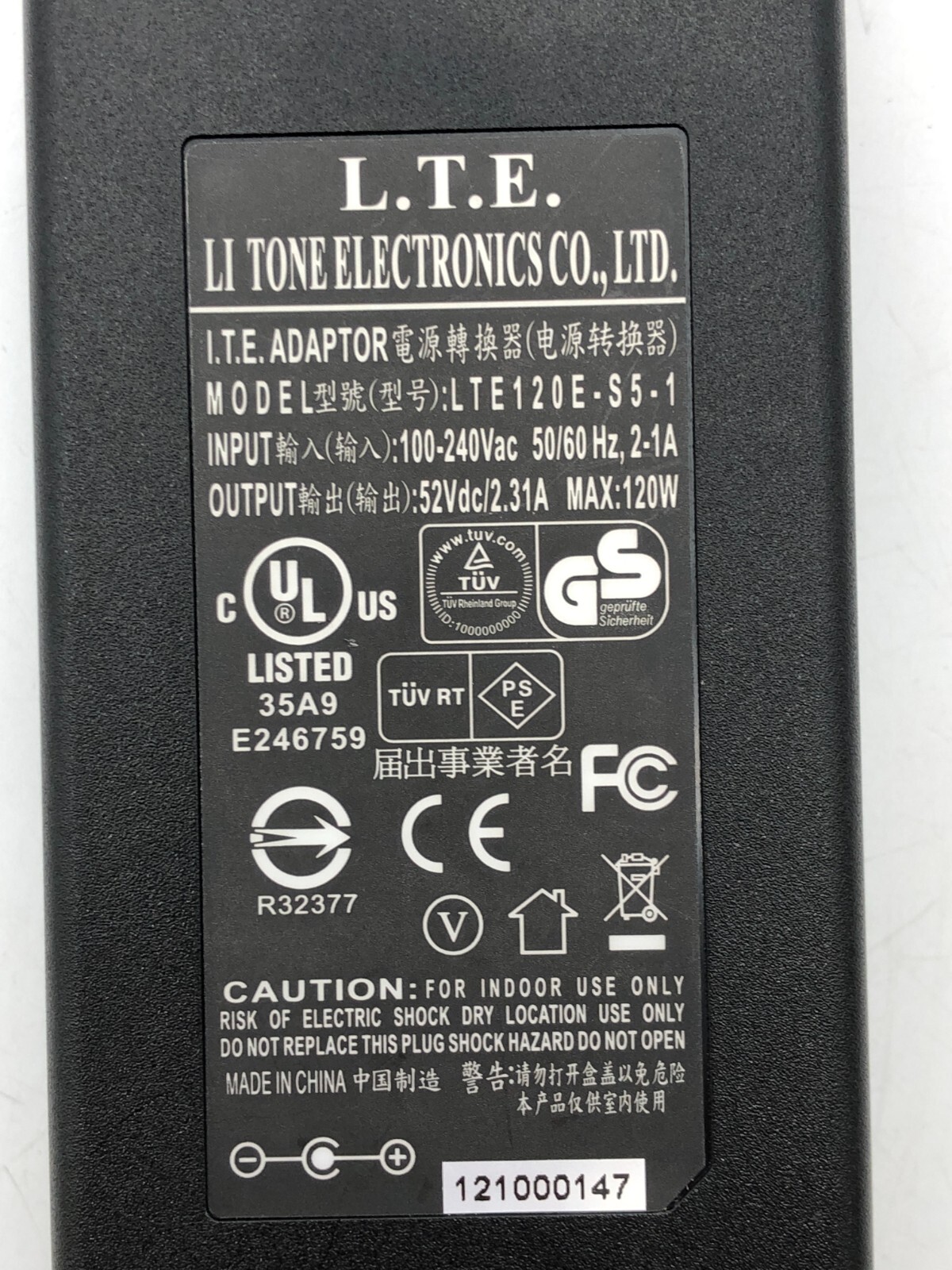 Genuine L.T.E 120W AC Adapter LTE120E-S5-1 52V Power Supply 52V 2.31A ...