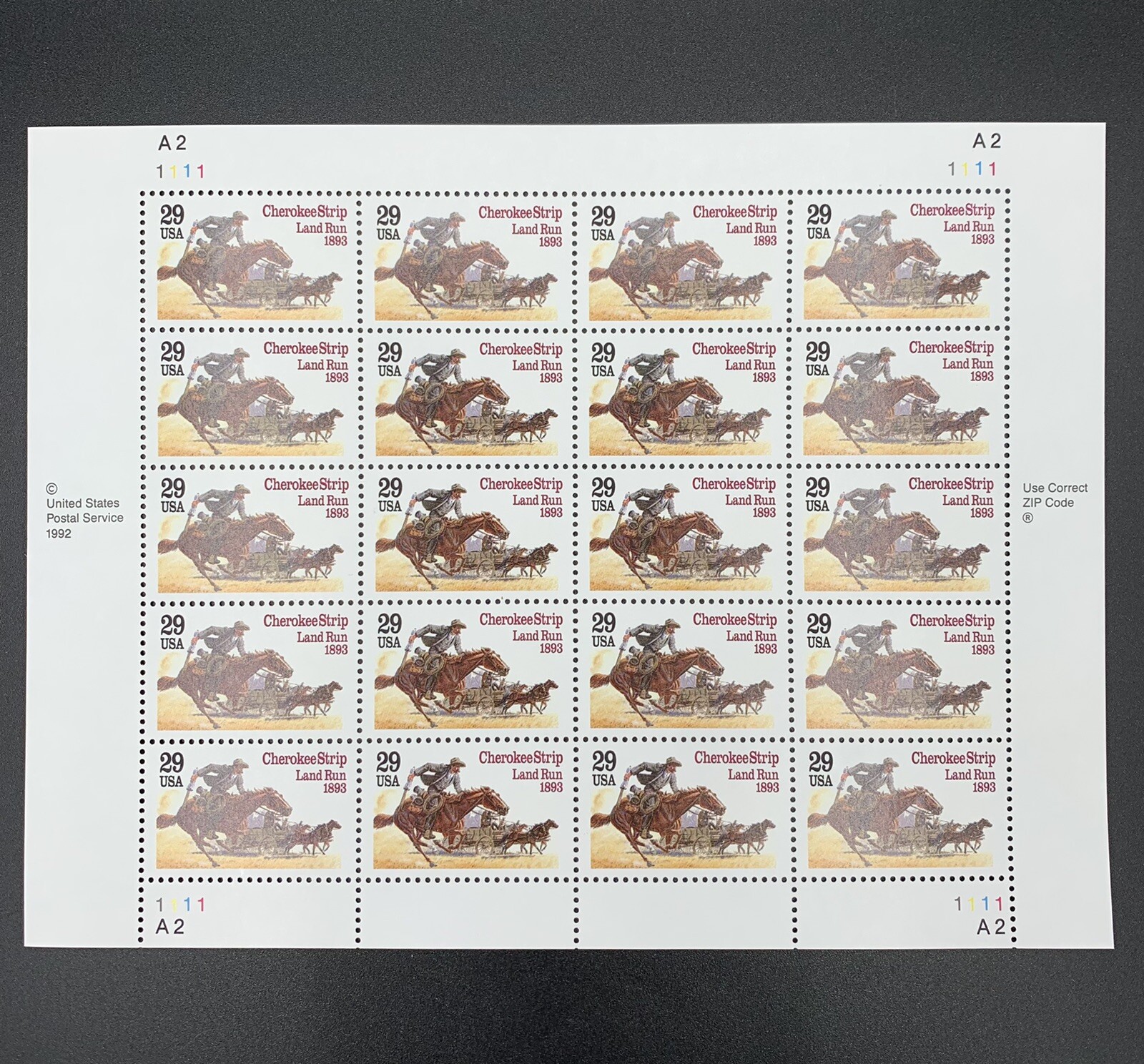 1993 #2754 Cherokee Strip Land Run 1893 Mint Sheet of Twenty 29¢ Stamps ...