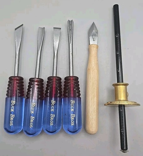 Lot (6) Woodworking Tools- 4x Buck Bros. Chisels, iGaging Chisel, Depth ...