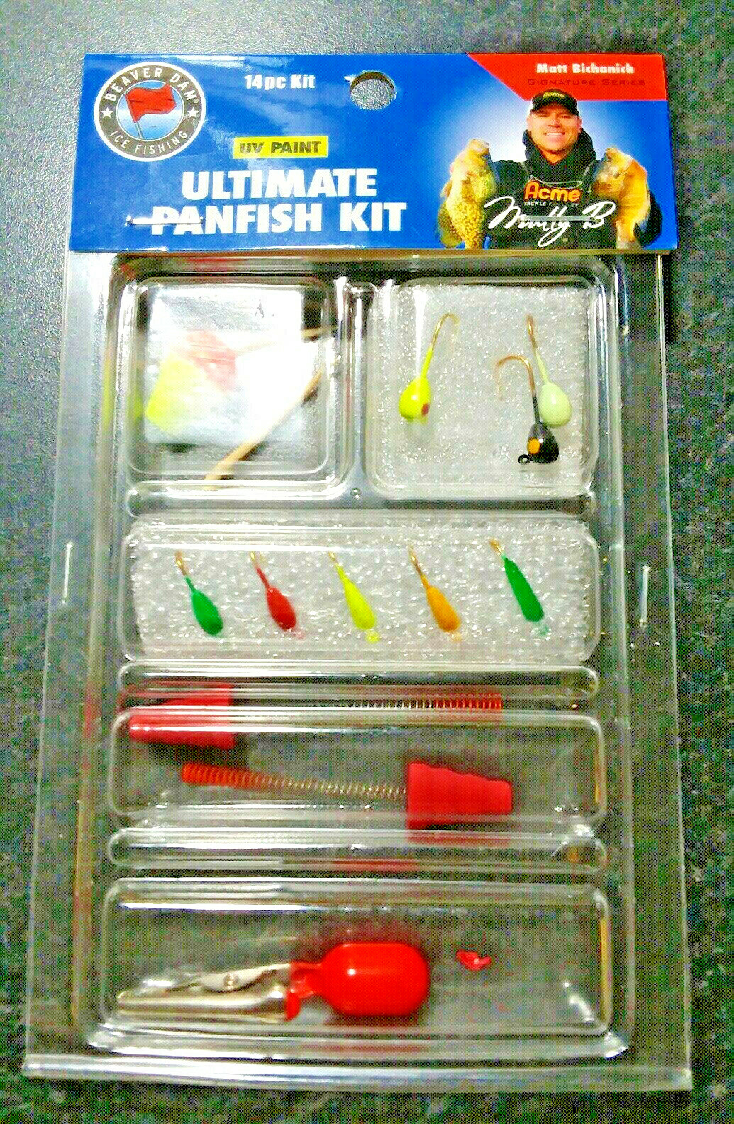 14 Piece Beaver Dam ICE FISHING JIG KIT ASSORTMENT UV PAINT CRAPPIE ...
