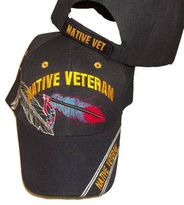 NEW NATIVE VETERAN ADJUSTABLE EMBROIDERED Vet Cap Hat feather Black ...