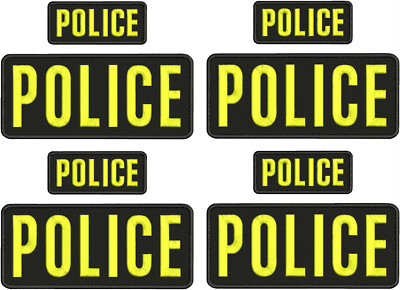 POLICE 8 EMBROIDERY PATCHES 3X8 AND 2X5 HOOK ON BACK BLACK YELLOW ON ...