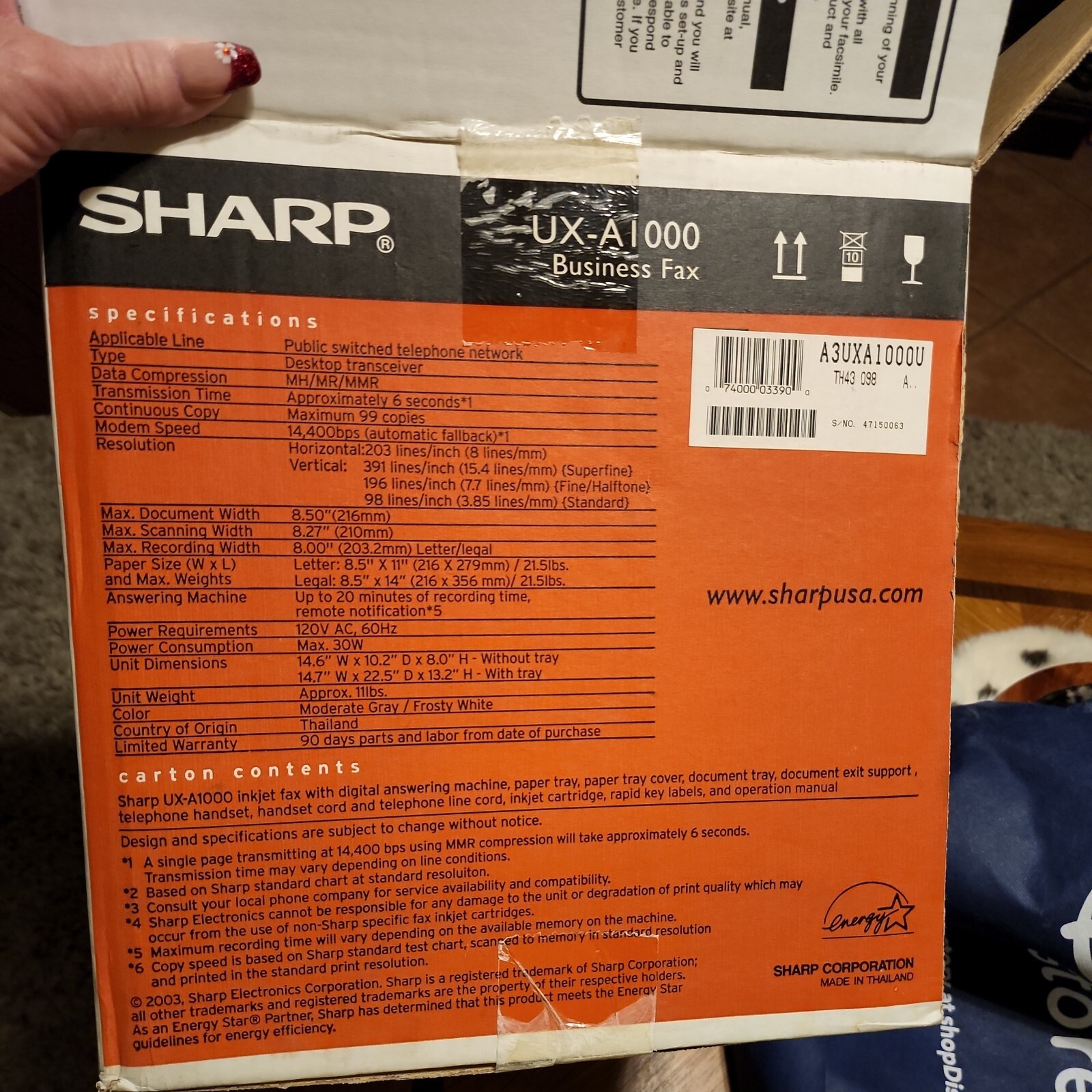 Sharp UX-A1000 Plain Paper Inkjet Business Fax Machine - Open Box for ...