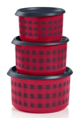 Tupperware 3 piece black/red buffalo plaid canister set | eBay