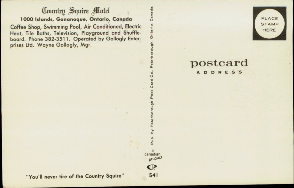 Country Squire Motel Gananoque Ontario Canada vintage postcard a406 | eBay