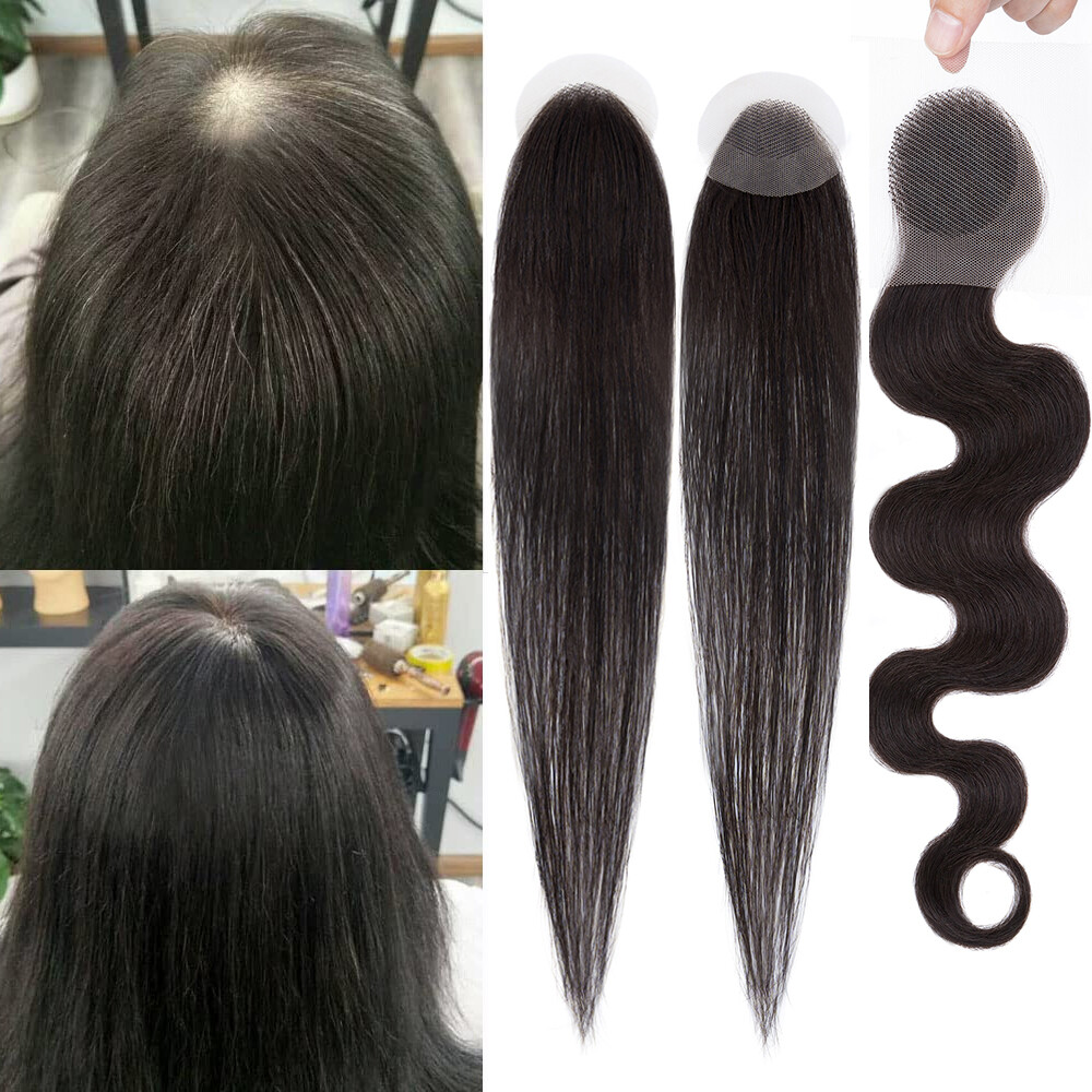 Bald Spot Human Hair Patch Toupee for Women Men Full Lace Base ...