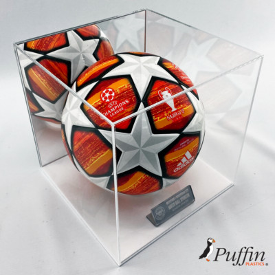 Perspex Football Display Case -WHITE BASE- Mirrored Backing (WITH FREE ...