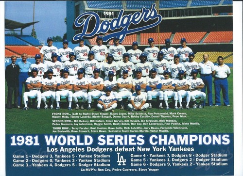 1981 WORLD SERIES CHAMPIONS LOS ANGELES DODGERS TEAM 8x10 PHOTO ...